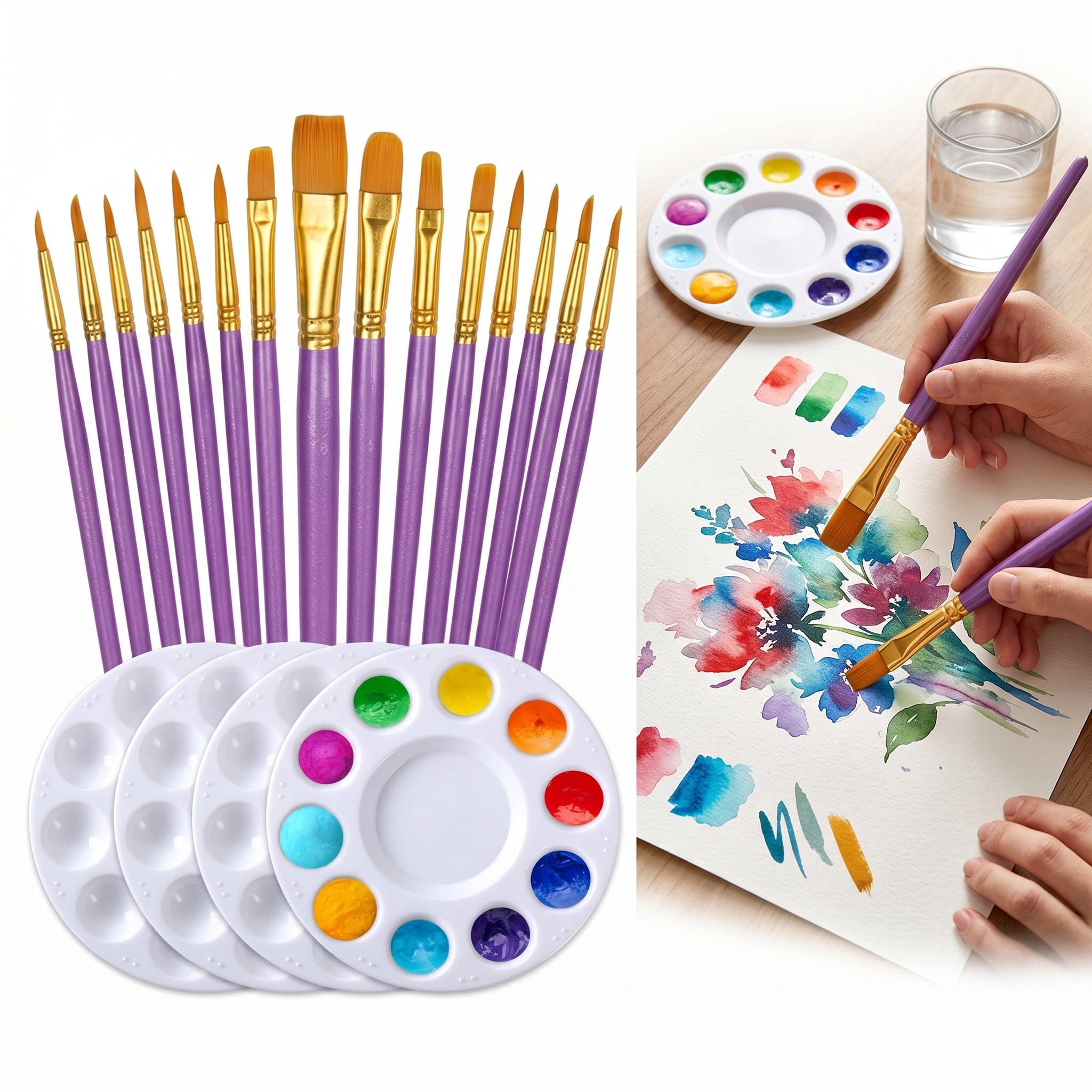 ROSEXIXI 20-Piece Kit Nylon Artist Paint Brushes Set with Palettes ...