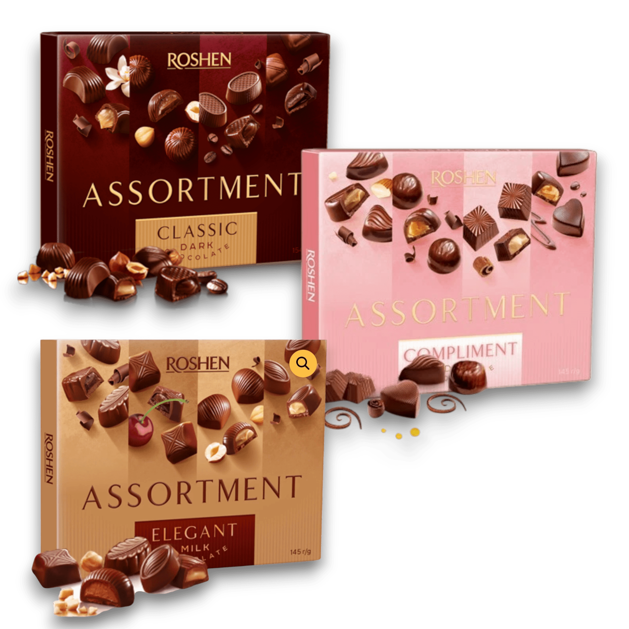 ROSHEN 3 Pack - Variety Dark/Milk Chocolate Candy Assortment Compliment ...