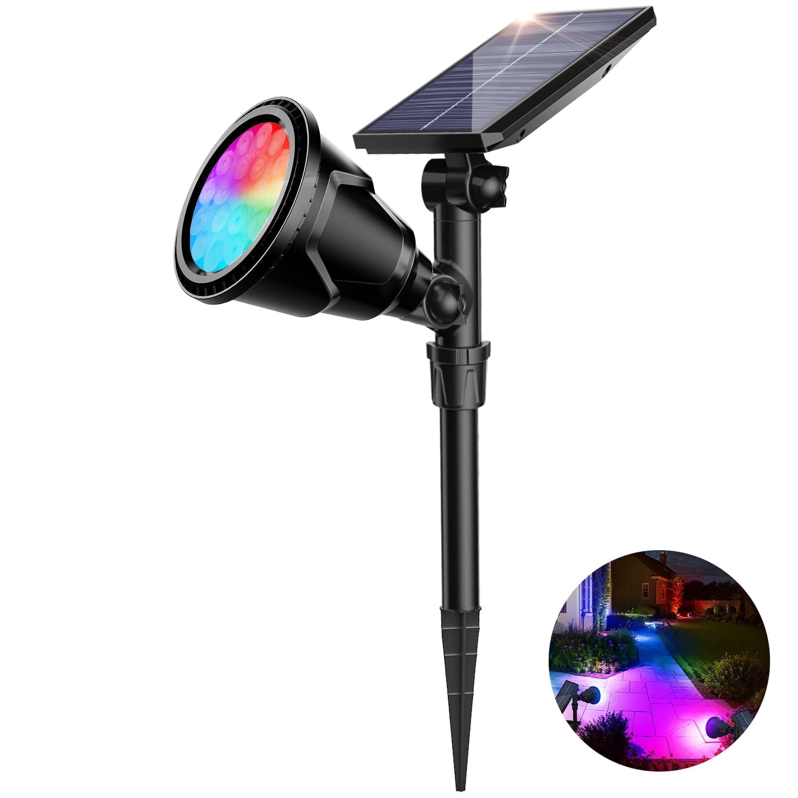 ROSHWEY 1 Pack Color Solar Spot Light for Yard, RGB Solar Light Outdoor ...