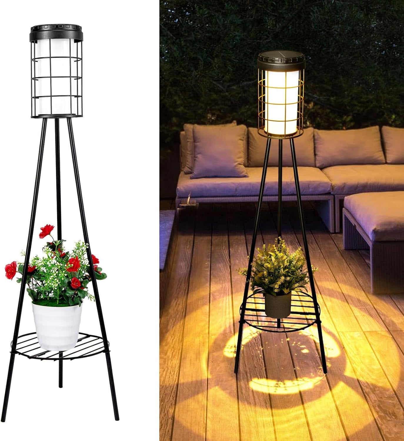 ROSHWEY 1PCS Solar Floor Lights with Plant Stand, Solar Floor Lamps ...