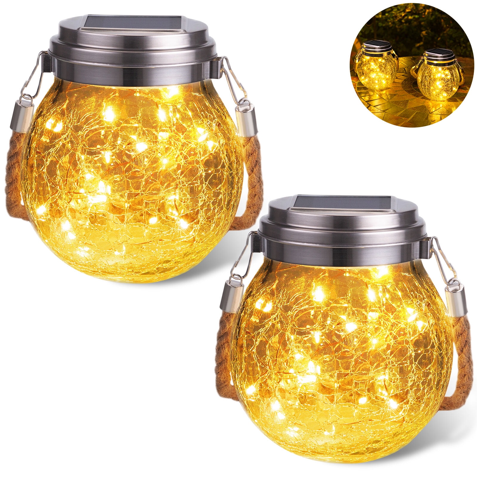 ROSHWEY 2 Pack Solar Lantern Outdoor Waterproof, Solar Hanging Lights ...