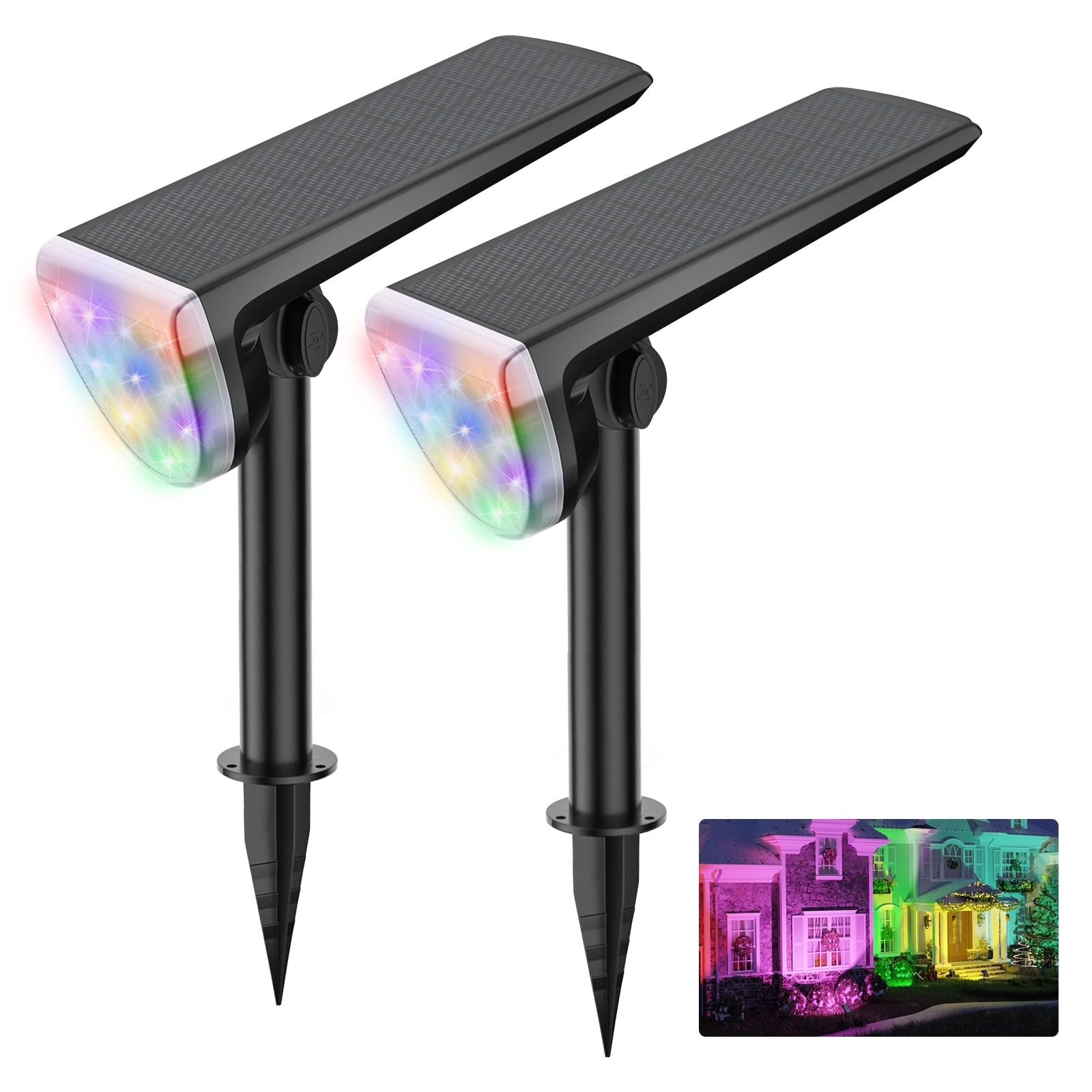 ROSHWEY 2PCS Outdoor Solar Pathway Lights, 600LM Solar Spotlights, 9 ...