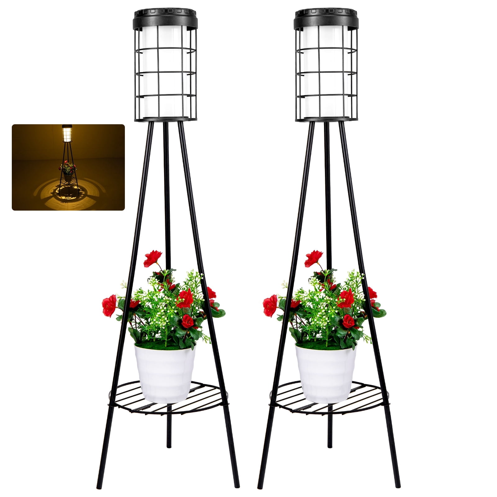 ROSHWEY 2PCS Solar Floor Lights with Plant Stand, Solar Floor Lamps ...