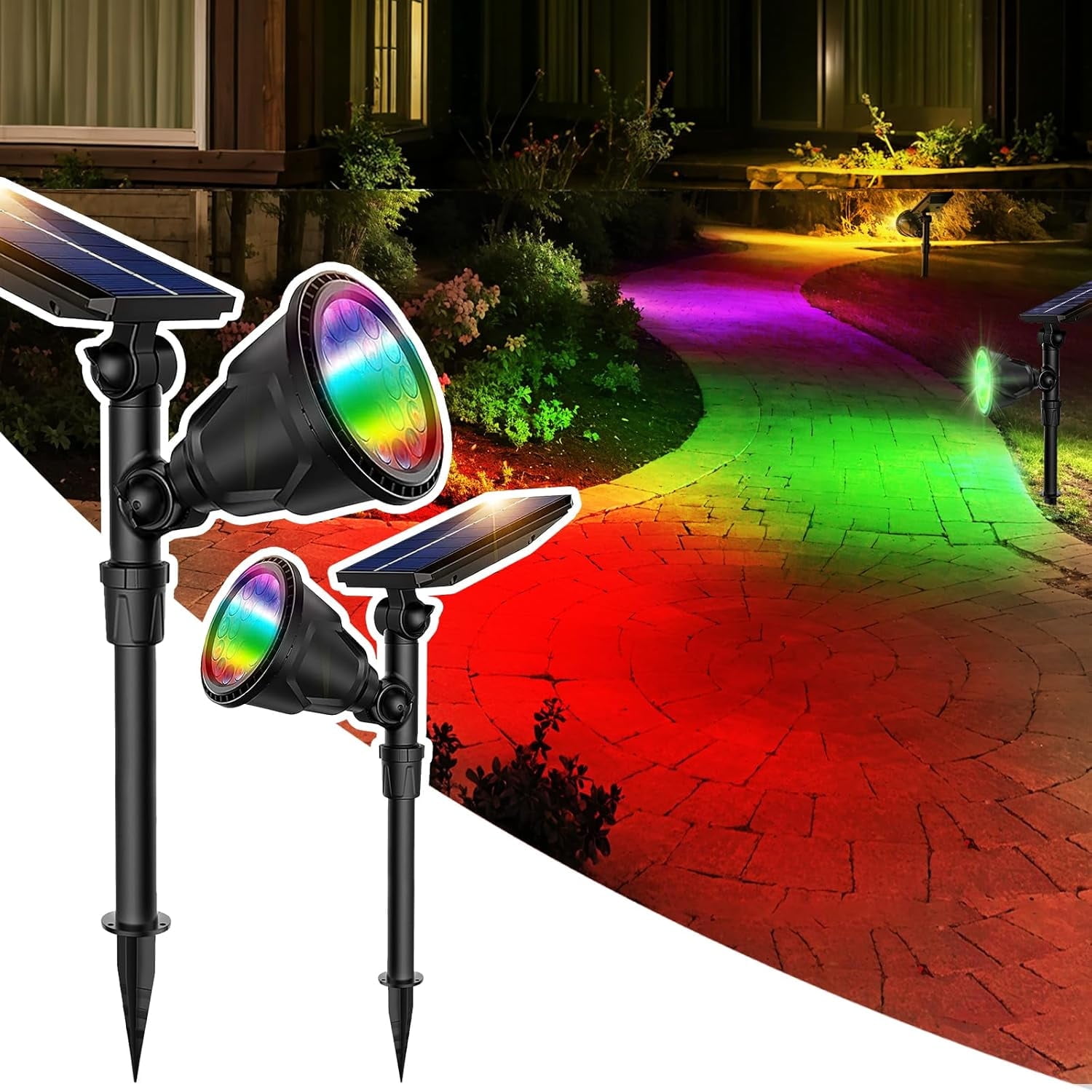 ROSHWEY 2 Pack Color Solar Spot Light for Yard, RGB Solar Light Outdoor ...