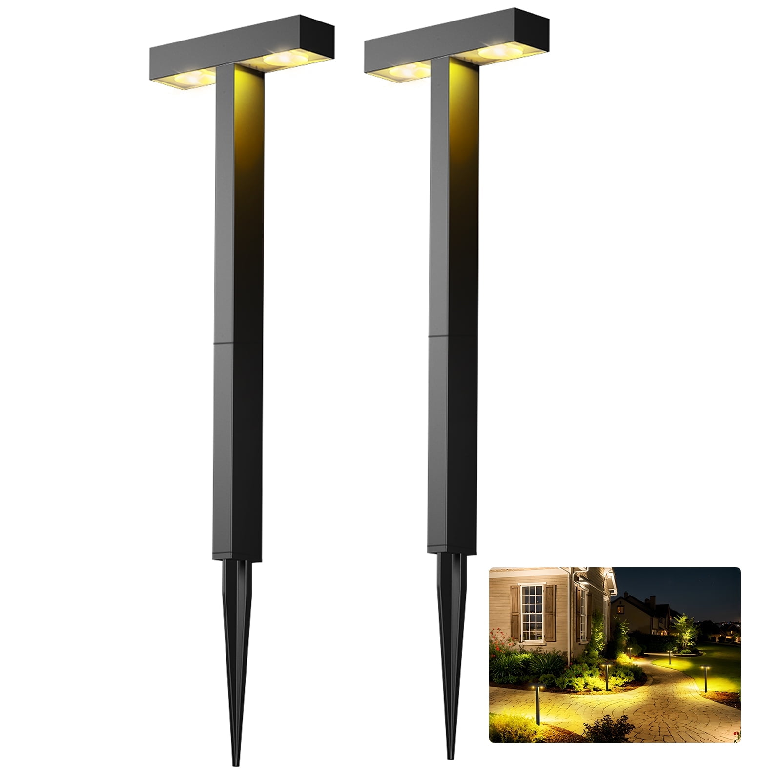 ROSHWEY 2PCS Solar Sidewalk Lights Outdoor Waterproof, Auto On/Off ...