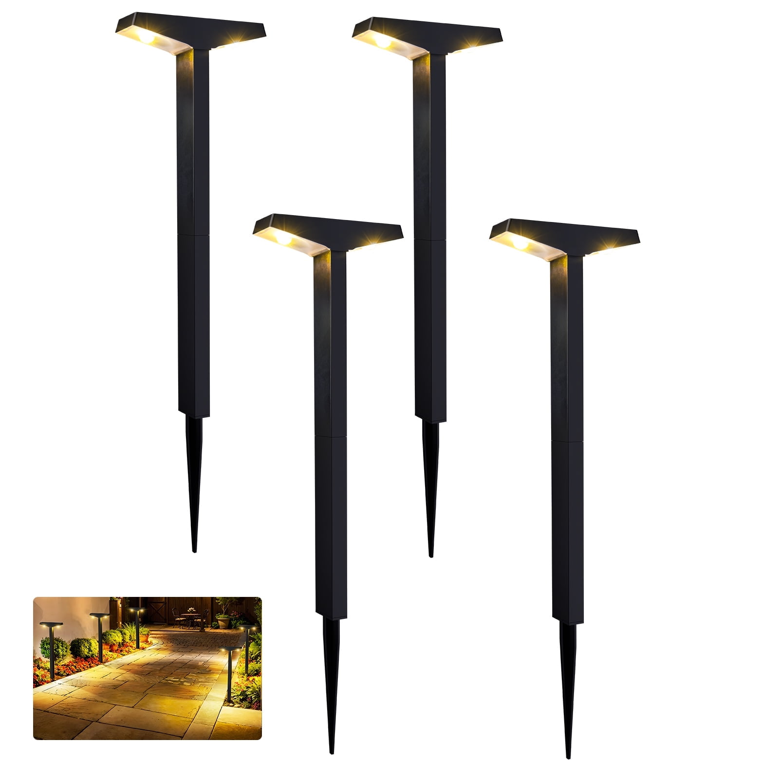 ROSHWEY 4PCS Bright Solar Path Lights, Solar Sidewalk Lights Outdoor ...