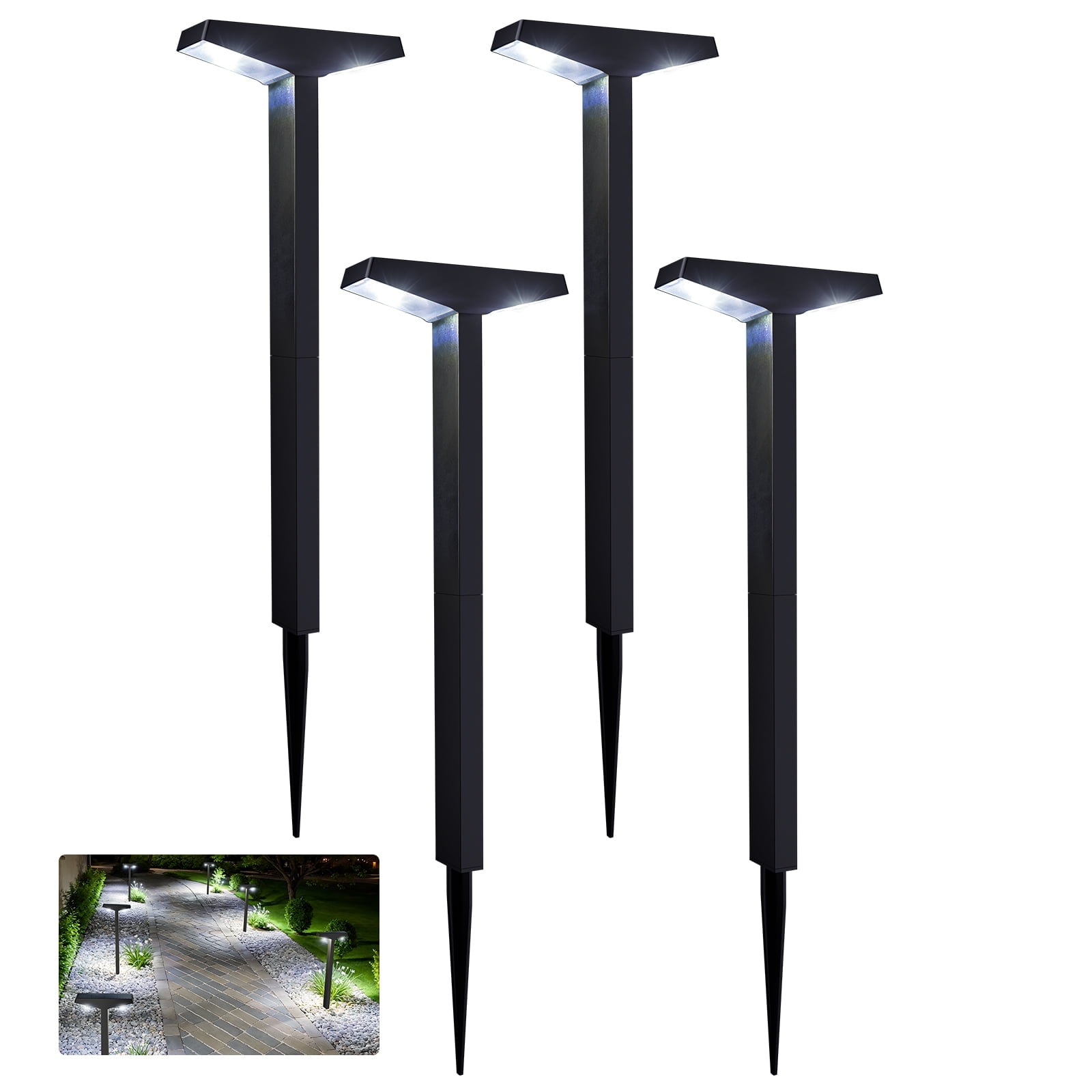 ROSHWEY 4PCS Bright Solar Path Lights, Solar Sidewalk Lights Outdoor ...