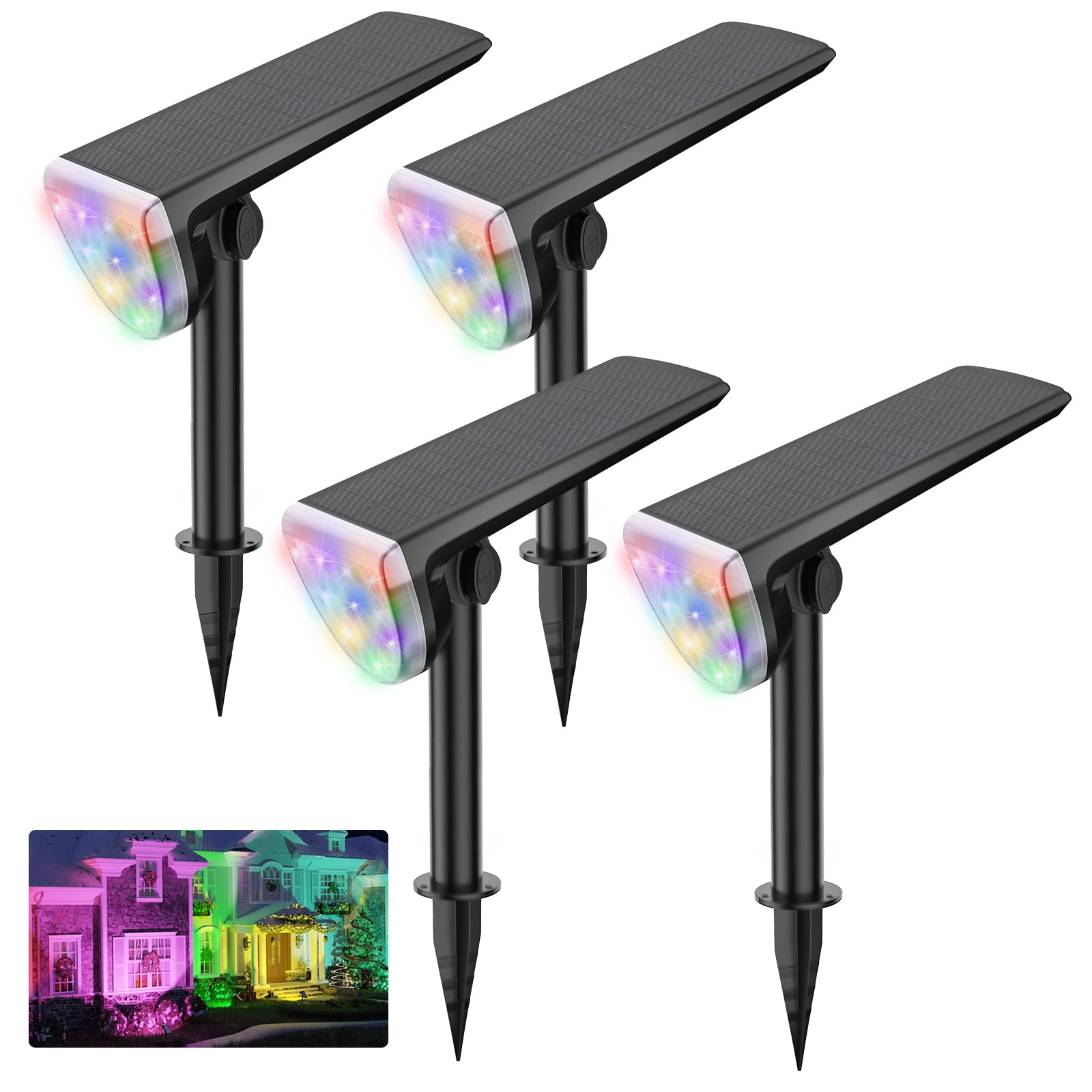 ROSHWEY 4PCS Outdoor Solar Pathway Lights, 600LM Solar Spotlights, 9 ...