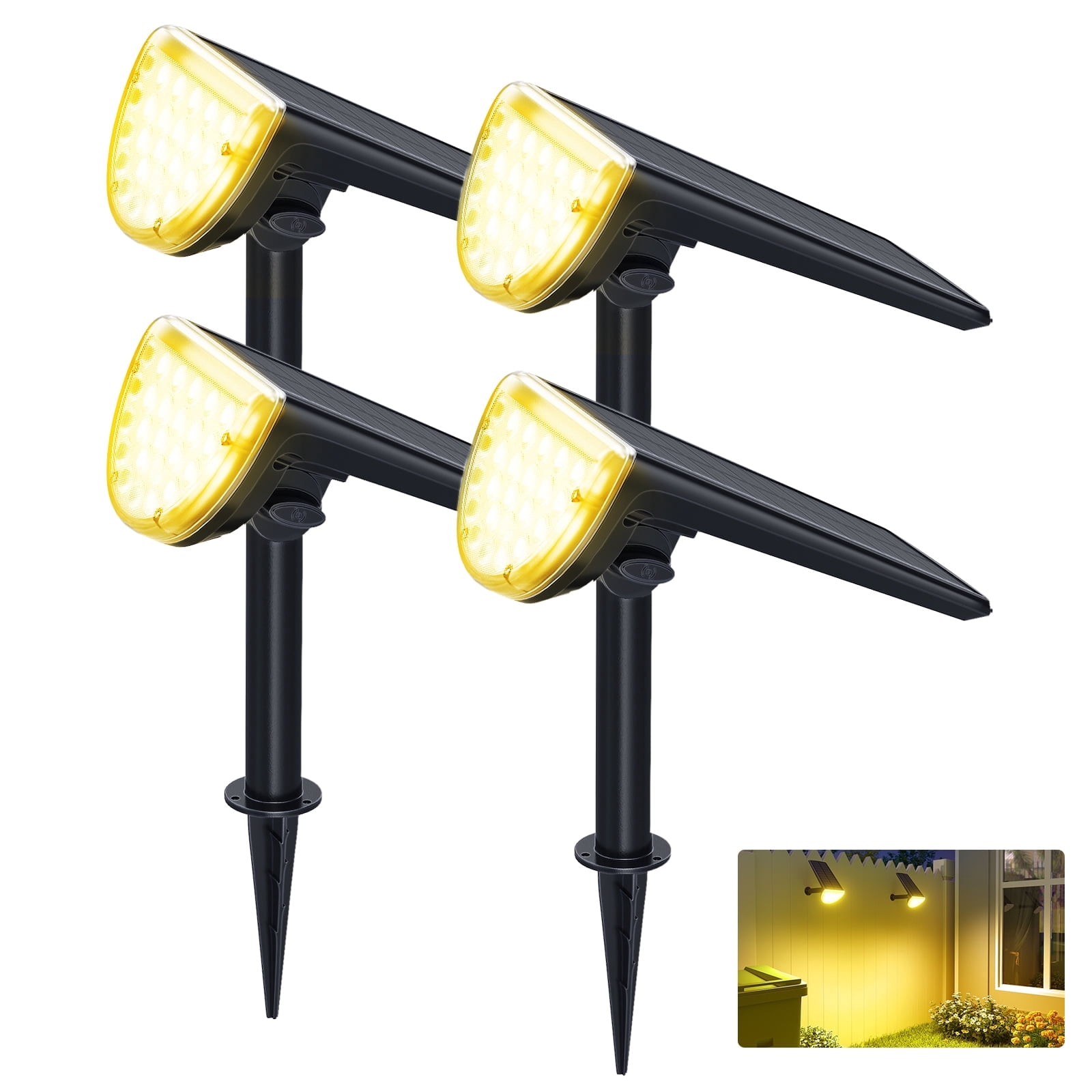 ROSHWEY 4PCS Outdoor Solar Pathway Lights, 600LM Solar Spotlights ...