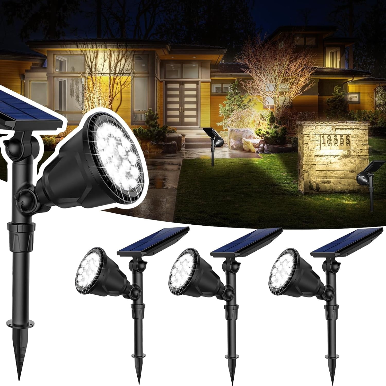 ROSHWEY 600LM Solar Spotlights Outdoor for Garden,IP65 Waterproof Solar ...