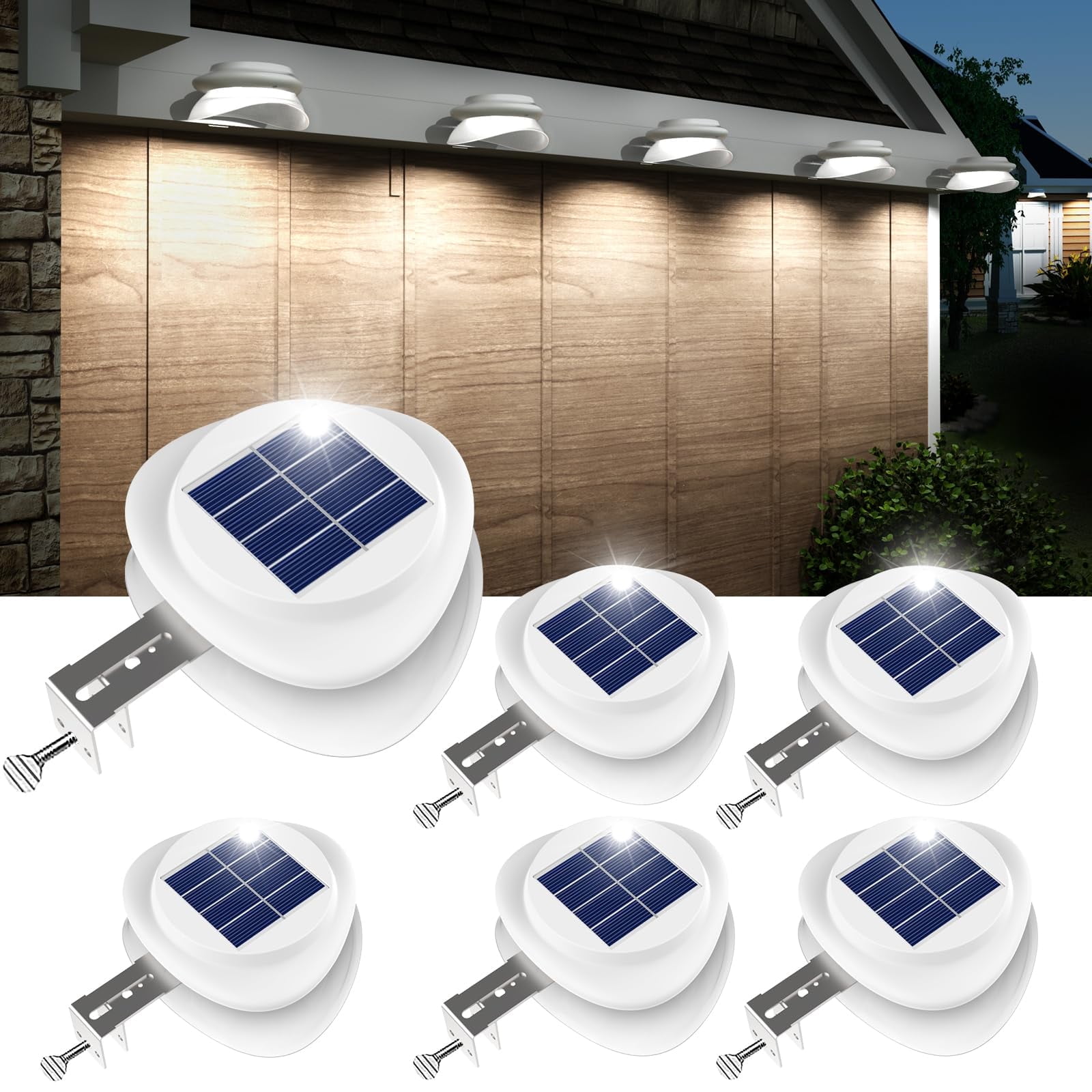 ROSHWEY 6PCS Solar Eaves Lights, Solar Fence Lights Outdoor Waterproof ...