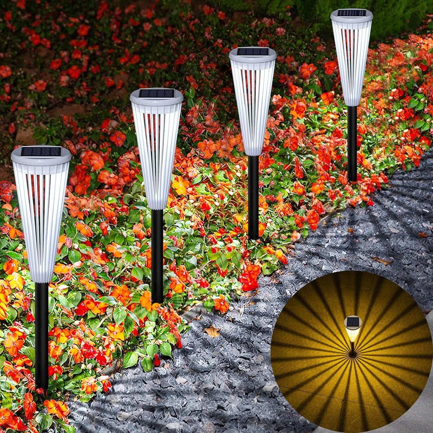 ROSHWEY Bright Solar Pathway Lights Outdoor Waterproof, 4PCS Solar ...