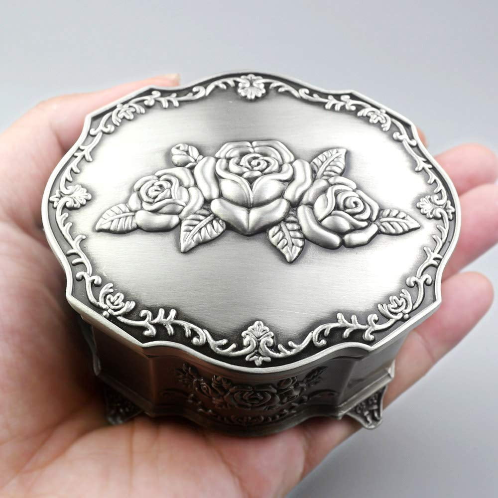 ROSIKING Emboss Alloy Metal Music Box Wind Up and Golden Movement Music ...