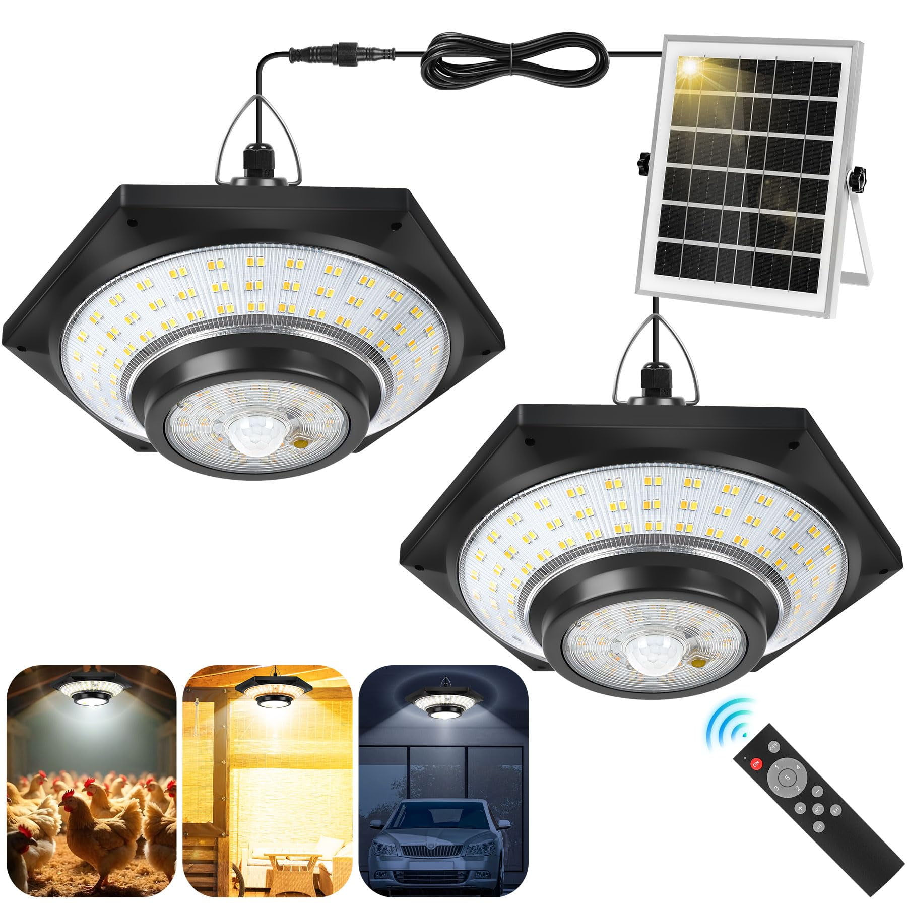 ROSTIUTE Dual Head Solar Shed Light, Solar Pendant Light Indoor Outdoor ...