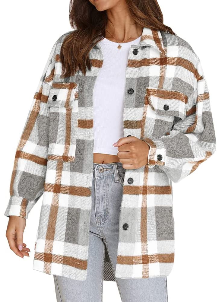 ROSVIGOR Women's Flannel Plaid Jacket, Long Sleeve Button Down Shacket ...