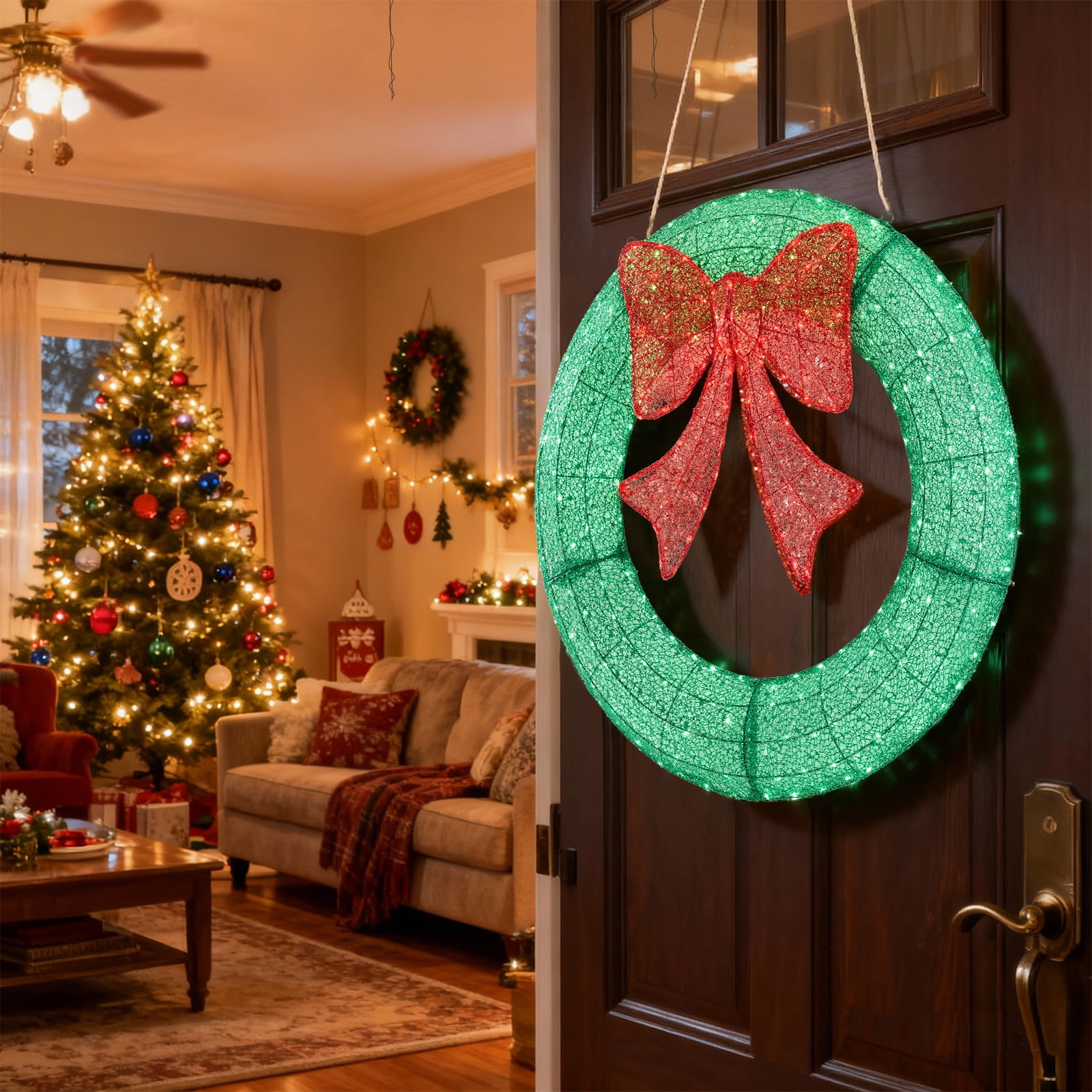 ROSVOVO 36" Pre-Lit Christmas Wreath with LED Lights - Outdoor/Indoor ...