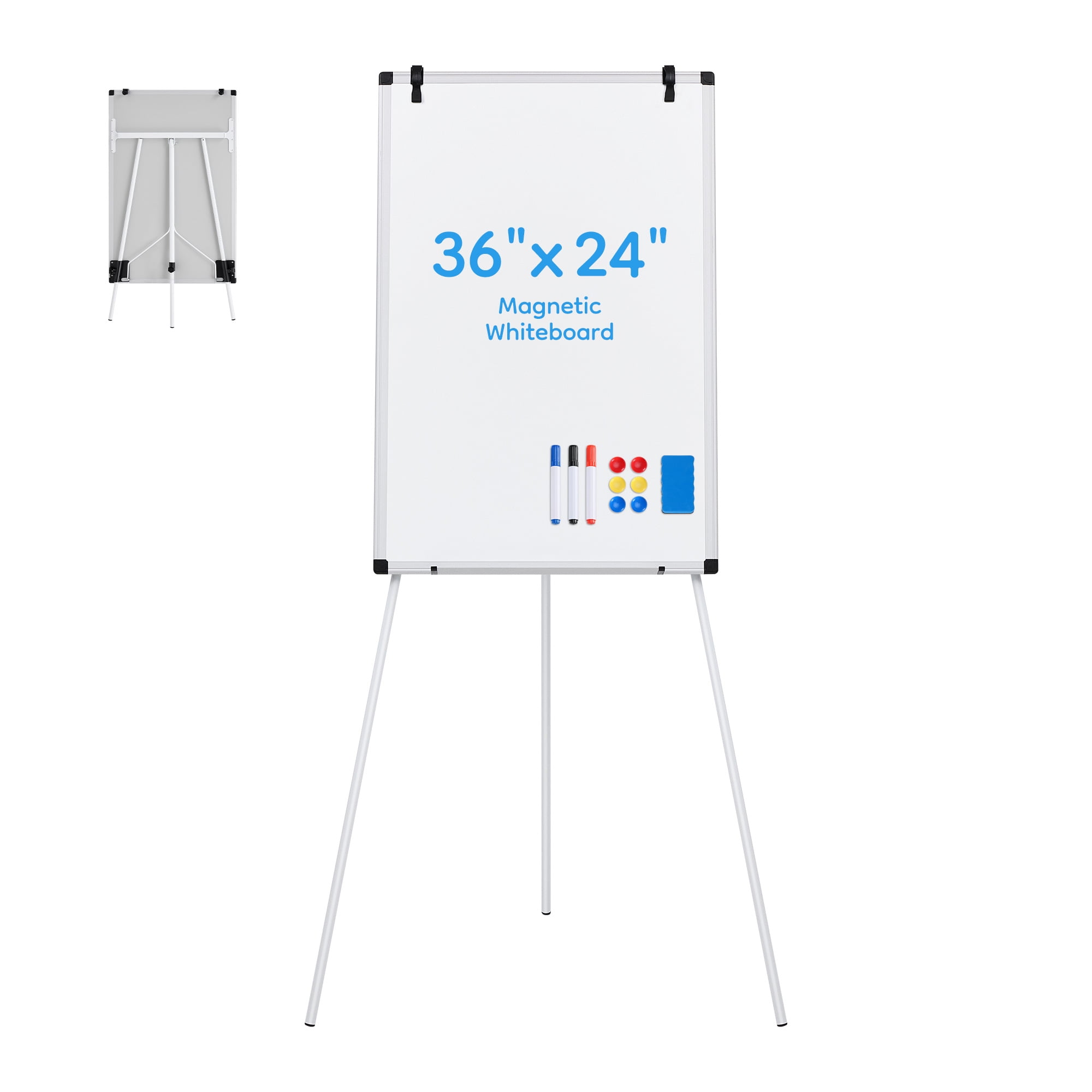 ROSVOVO 36x24 Inch Magnetic Whiteboard Easel with Tripod Stand - Height Adjustable Portable Dry ...