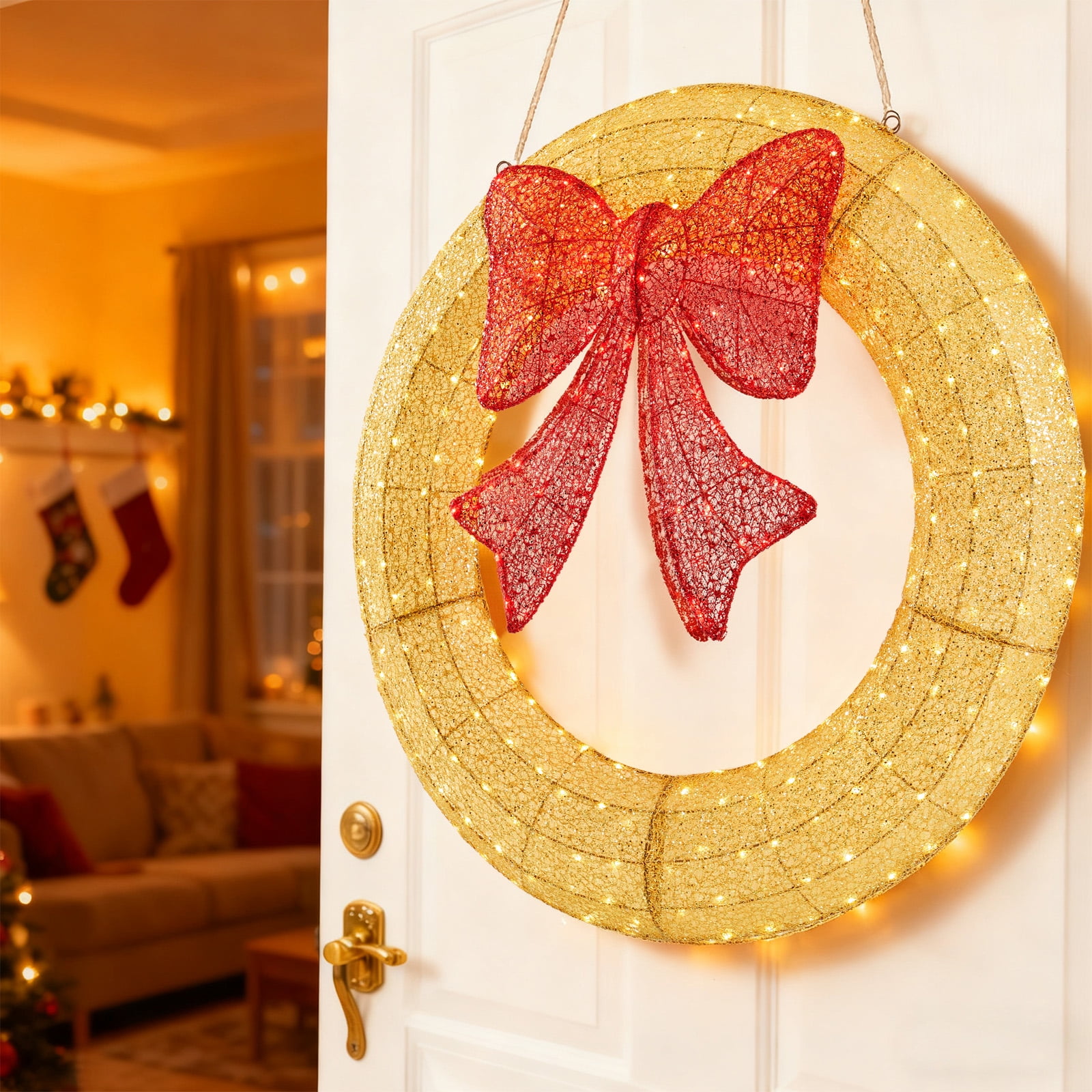 ROSVOVO 48" Pre-Lit Christmas Wreath with LED Lights - Outdoor/Indoor ...