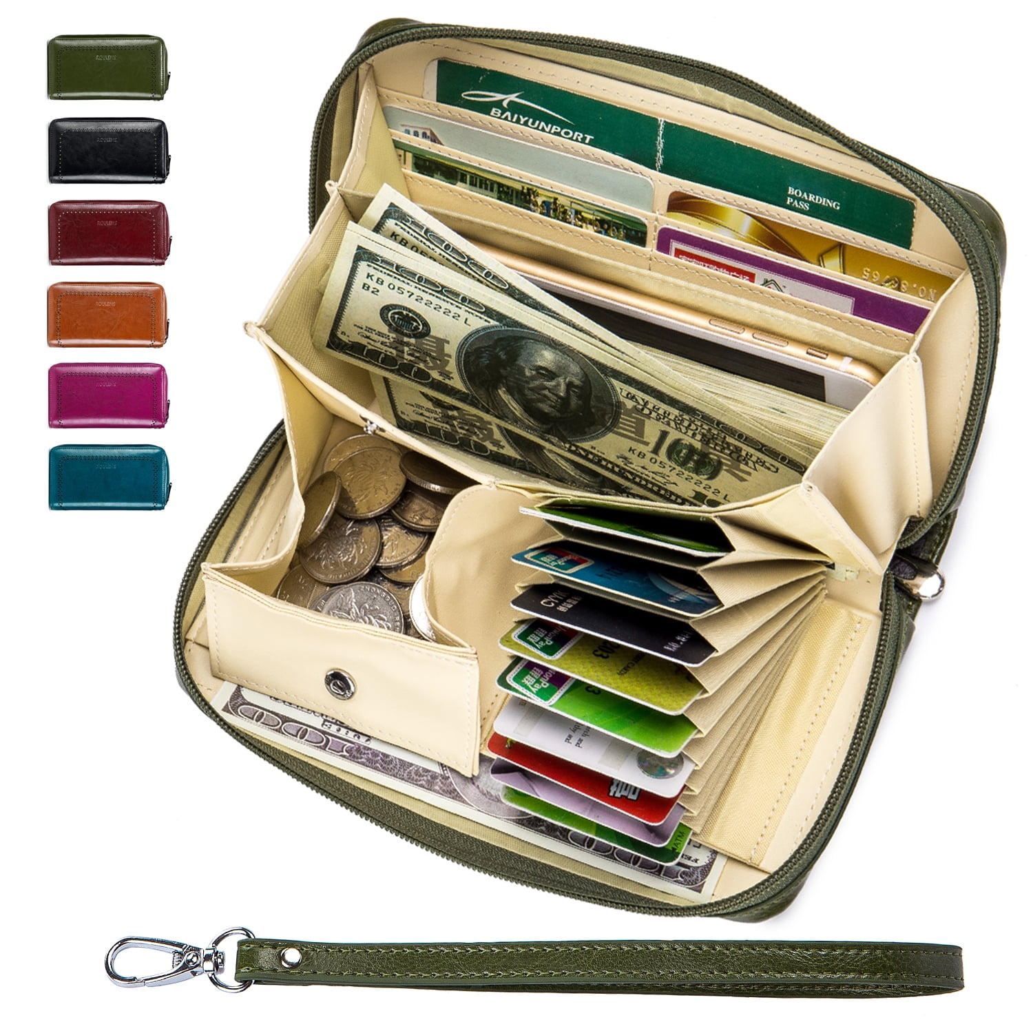 ROULENS RFID Genuine Leather Women's Wallet with Wristlet & Large ...