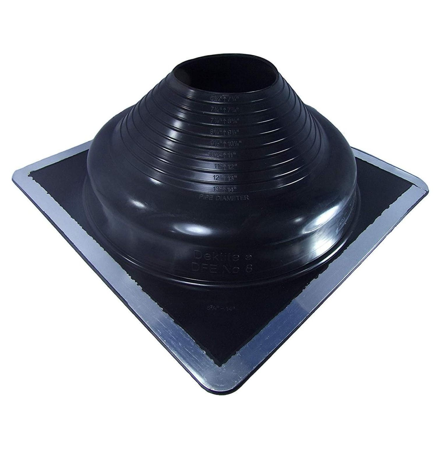 ROUND BASE PIPE FLASHING BOOT: #8 (DFE108B) BLACK Square Base EPDM ...