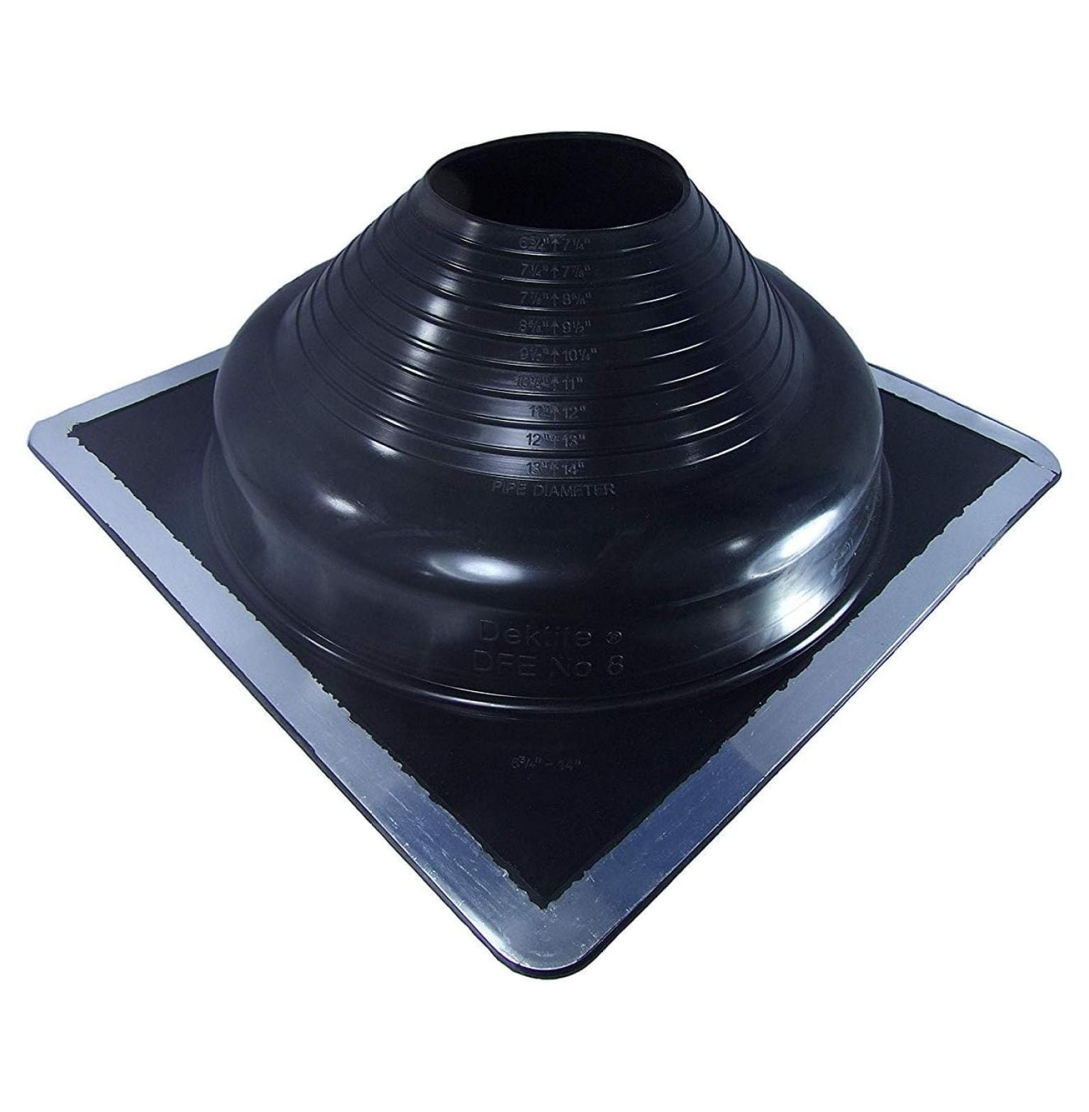 ROUND BASE PIPE FLASHING BOOT: #8 (DFE108B) BLACK Square Base EPDM ...