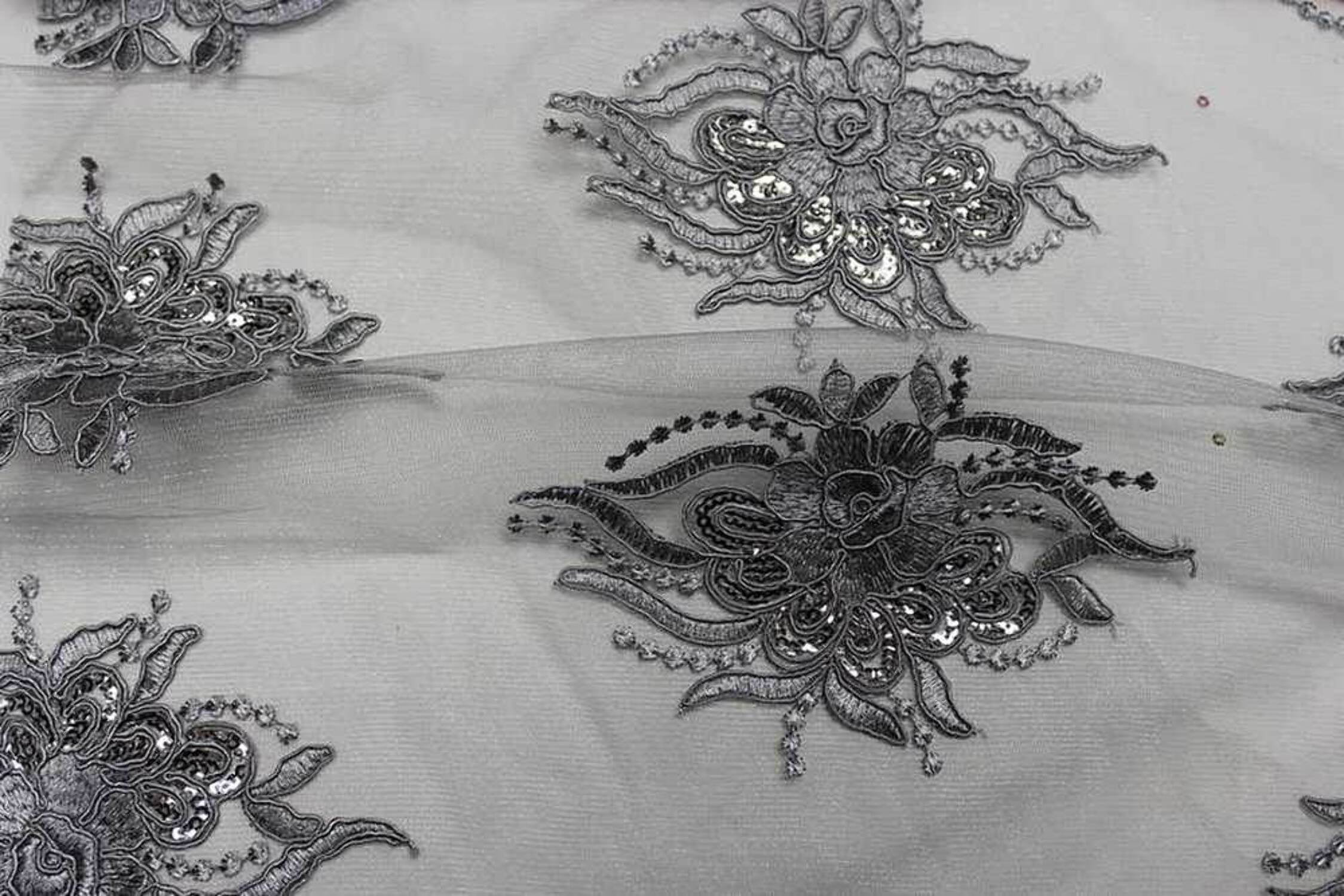 ROUNDAROSE Lace Fabric, 54 Inch. in Width, Sample 3x3 Inch / Grey ...