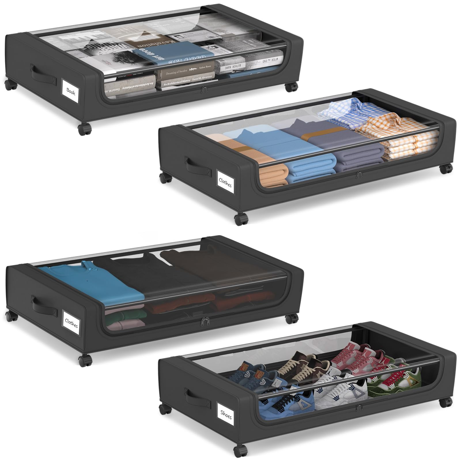 ROUTTOON Under Bed Storage with Wheels, Under Bed Storage Containers ...