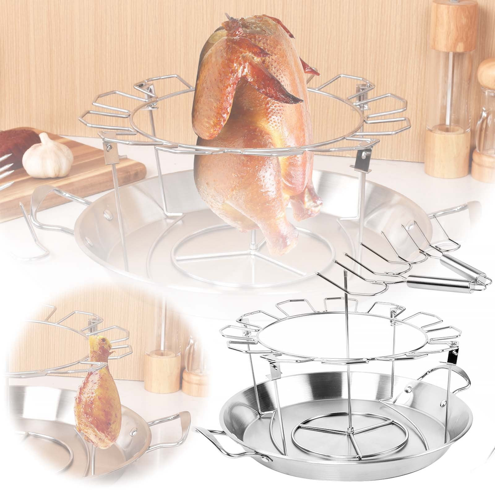 ROUYCD Stainless Steel Chicken Wing Leg Rack With Pan To 12 Chicken ...