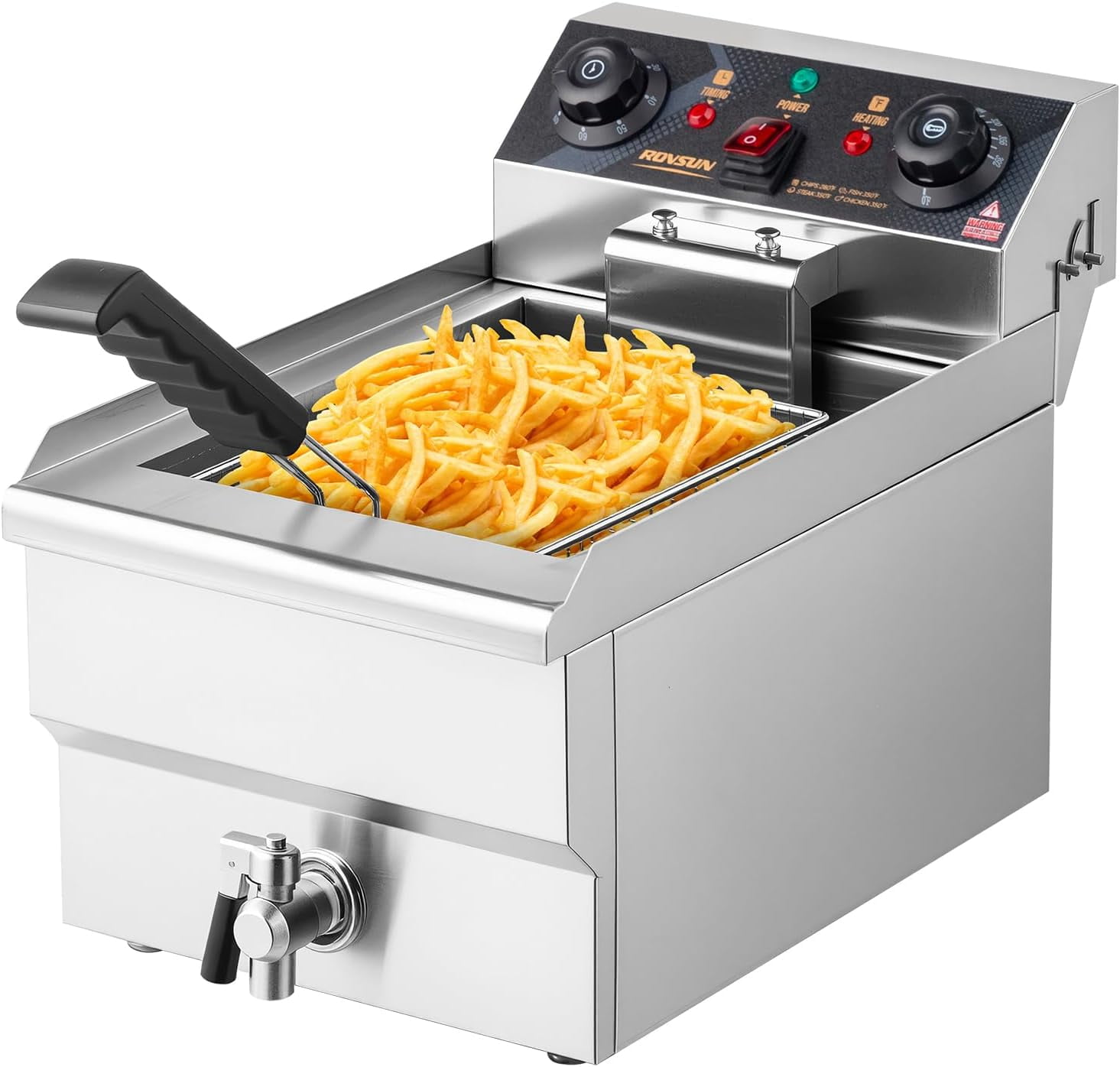 ROVSUN 12.5QT Electric Deep Fryer w/Frying Basket, Timer, Drain, & Lid ...