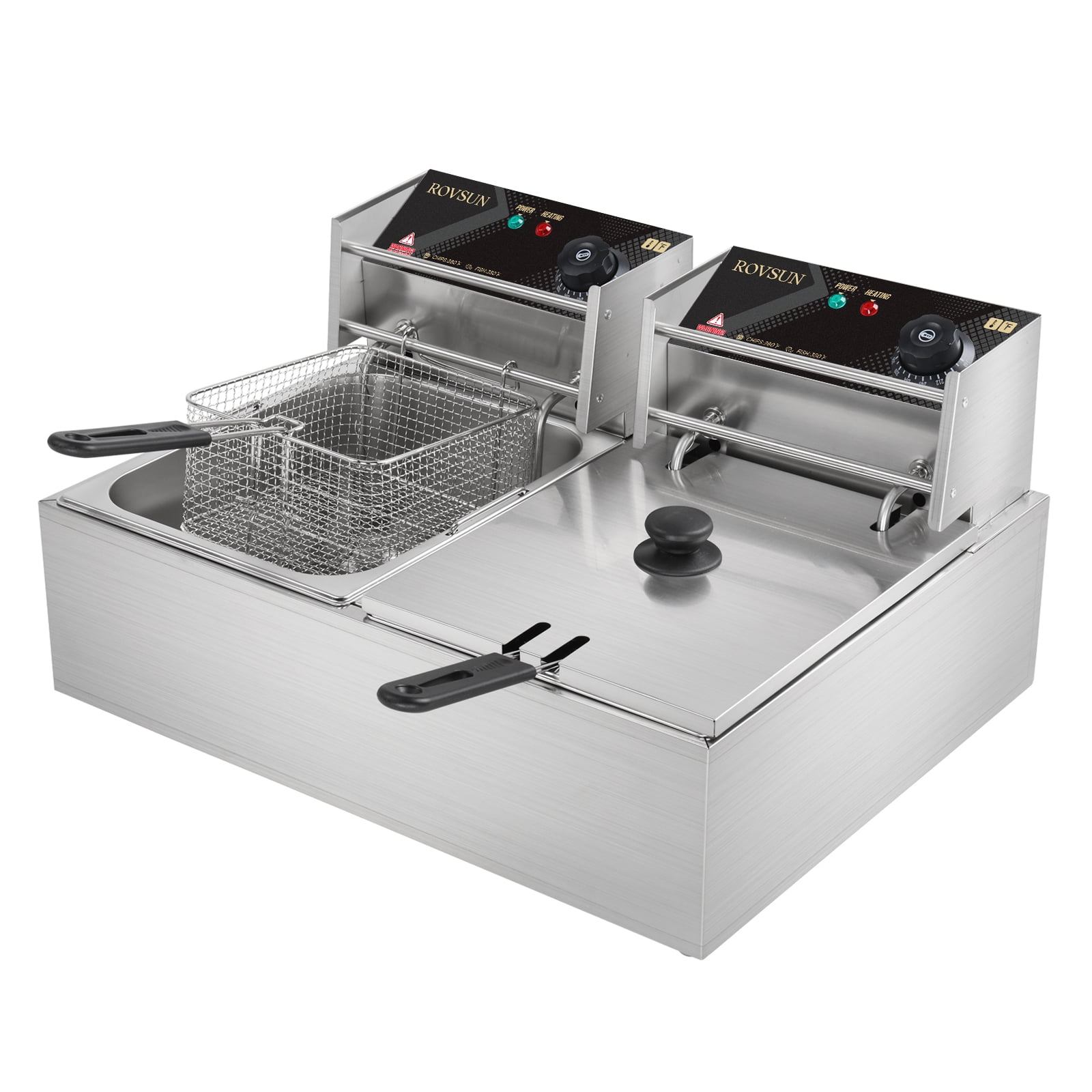 ROVSUN 22.8QT Dual Tank Electric Deep Fryer, Stainless Steel, 5000W ...