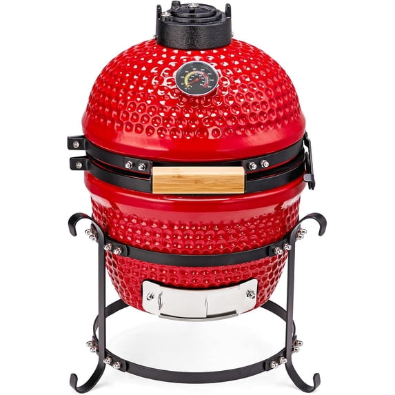 ROVSUN 13IN Red Spherical Ceramic Charcoal Grill with Inner Liner ...