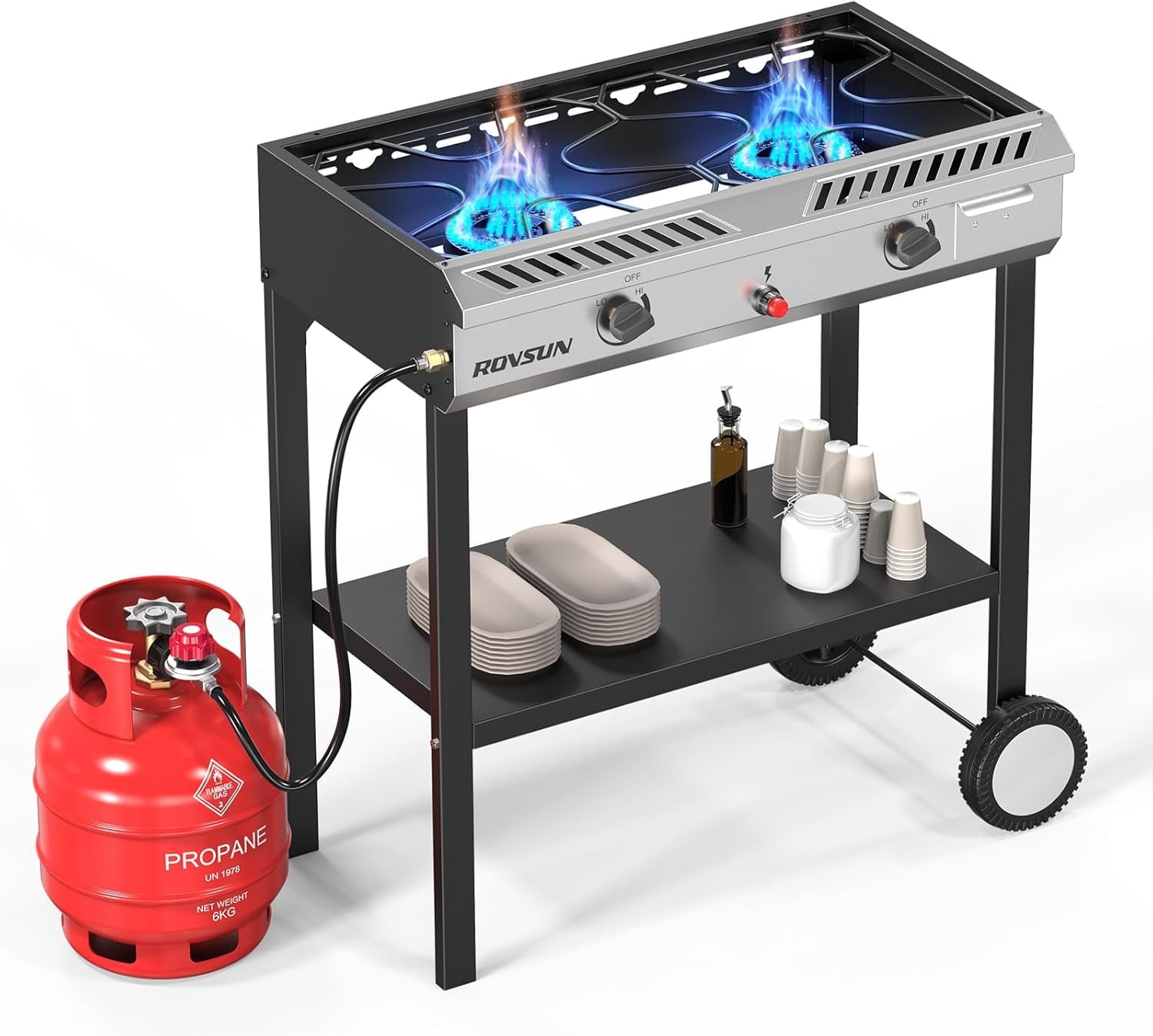 ROVSUN 2 Burner Outdoor Propane Gas Stove with Auto-ignition, Regulator ...