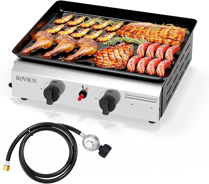 ROVSUN 2 Burner Portable Propane Griddle with Nonstick Enameled Tray ...