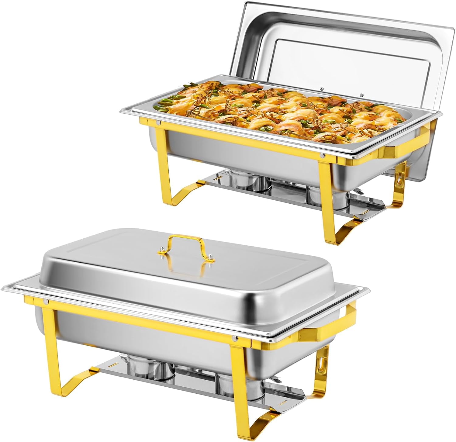 ROVSUN 2 Pack Gold Chafing Dishes for Buffet, 9QT High Grade Chafing ...
