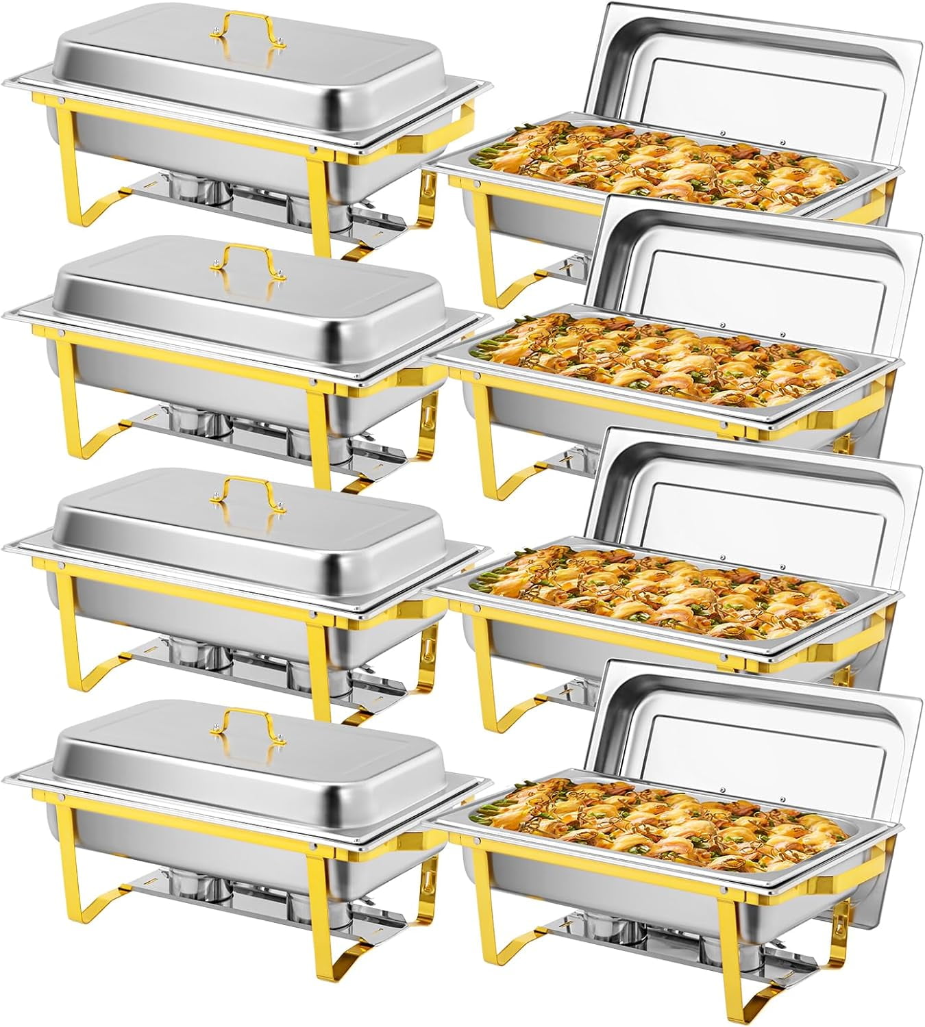 ROVSUN 8 Pack Gold Chafing Dishes for Buffet, 9QT High Grade Chafing ...