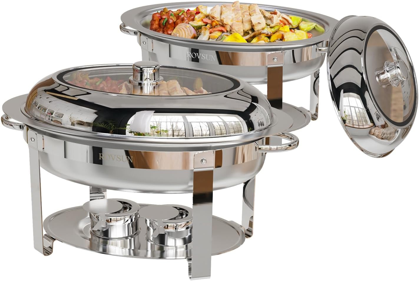 ROVSUN 2 Pack Oval Chafing Dish for Buffet, 6QT Stainless Steel Chafing ...