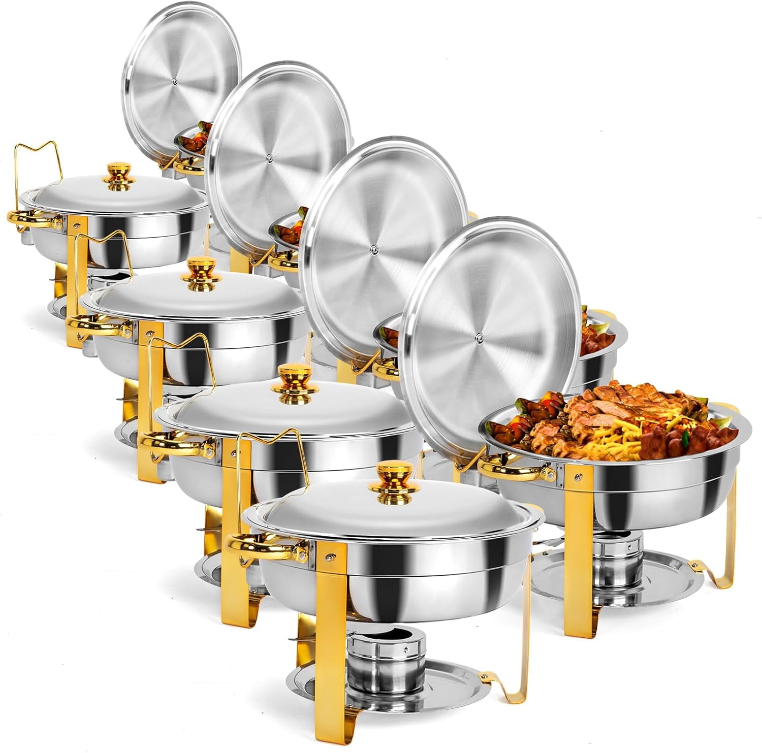 ROVSUN 8 Packs Gold Chafing Dishes for Buffet, 5QT Round Chafing Dish ...