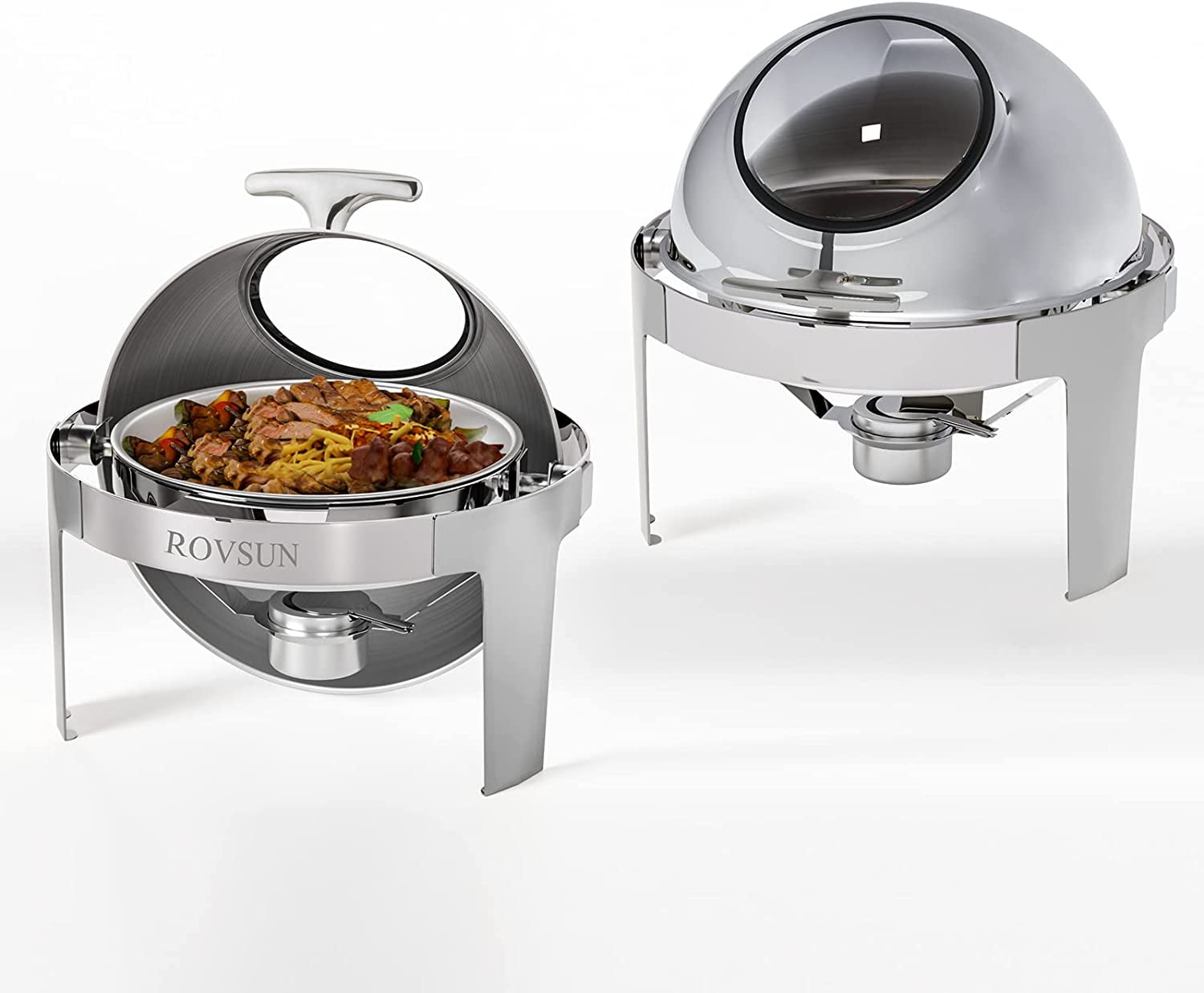 ROVSUN 2 Pack 6 Quart Round Stainless Steel Roll Top Chafing Dish for ...