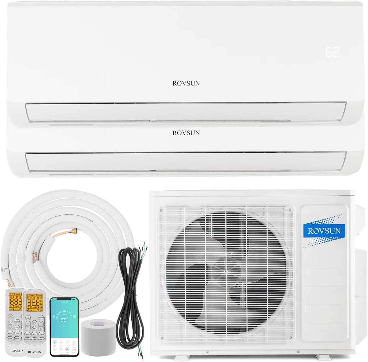 ROVSUN 2 Zone 9000+12000 BTU WIFI Mini Split AC/Heat System, 19 SEER ...