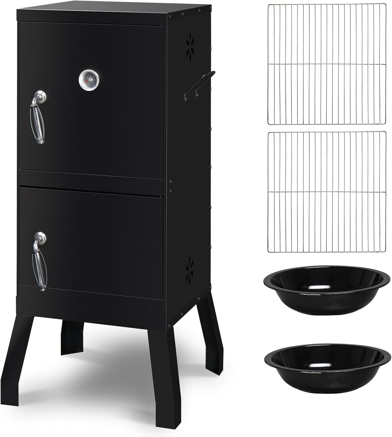 ROVSUN 2-in-1 Outdoor Smoker with Double Doors, Vertical Portable ...