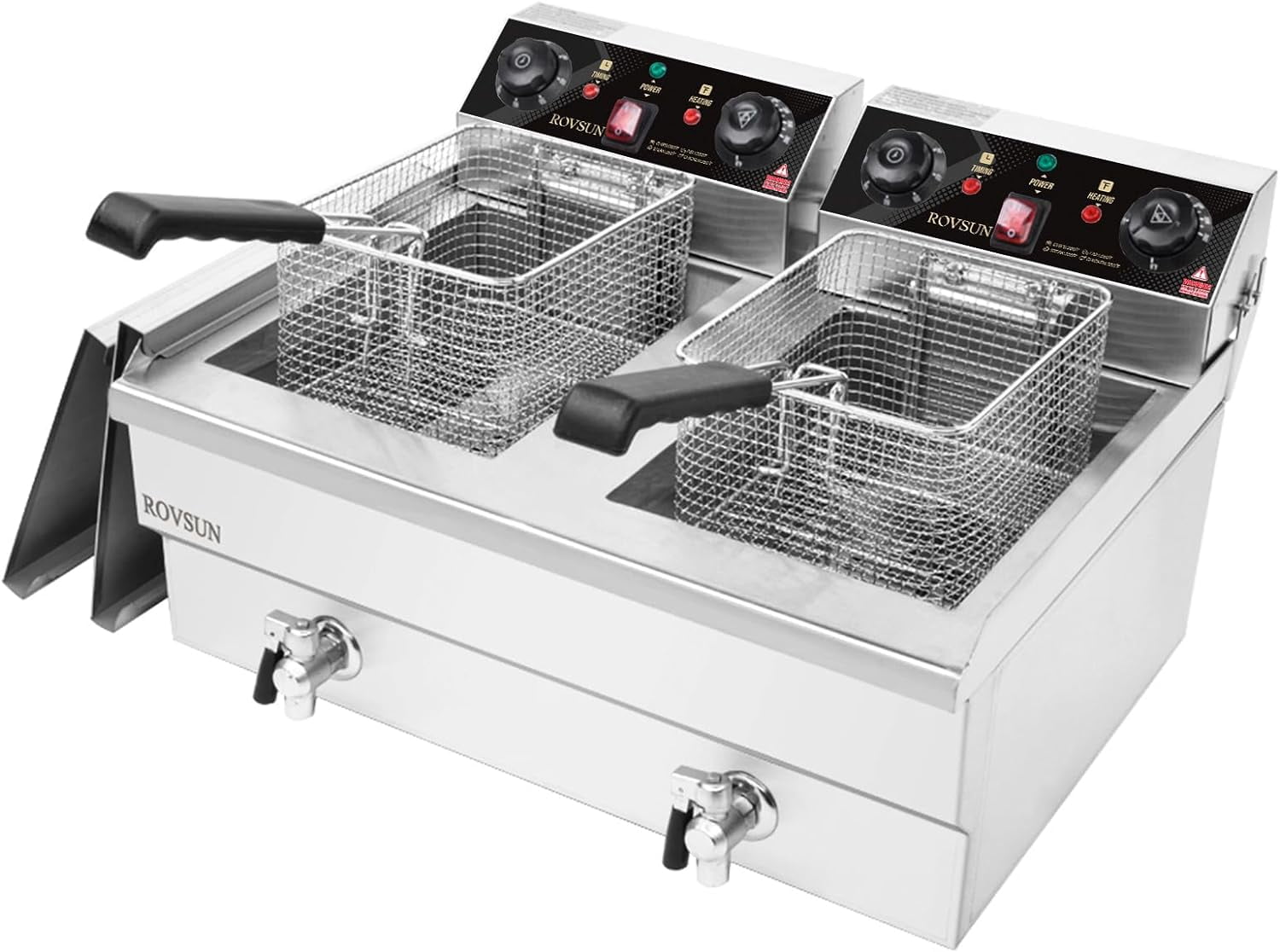 ROVSUN 22.8QT Electric Deep Fryer w/ 2 Baskets & Lids, 21.8L Stainless ...
