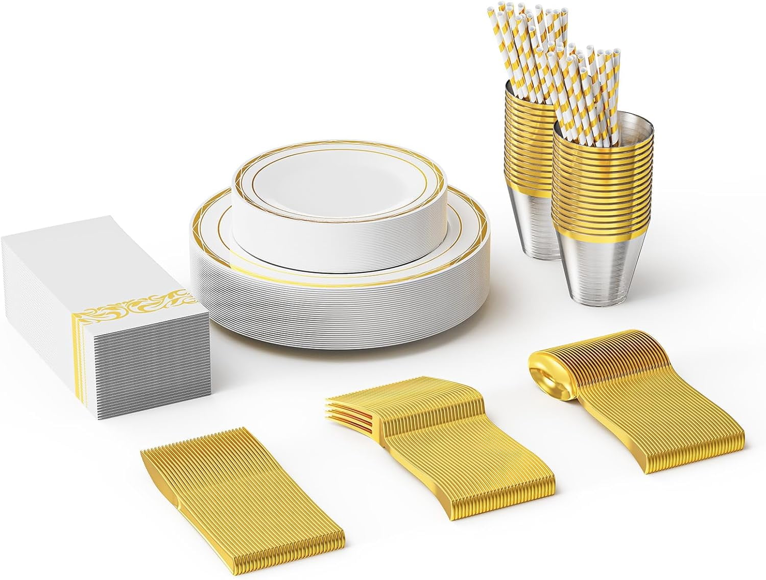 ROVSUN 240 Pieces Gold Disposable Dinnerware Set 30 Guests, Elegant ...