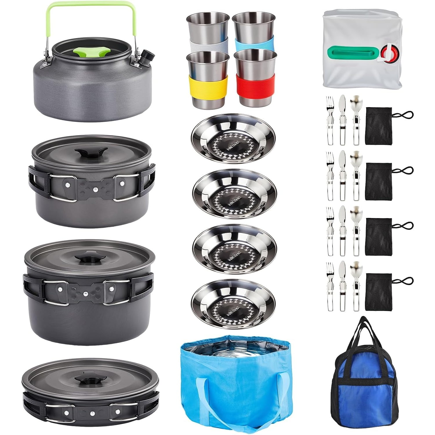 ROVSUN 27pcs Camping Cookware Mess Kit, Lightweight Non-Stick Pot Pan ...