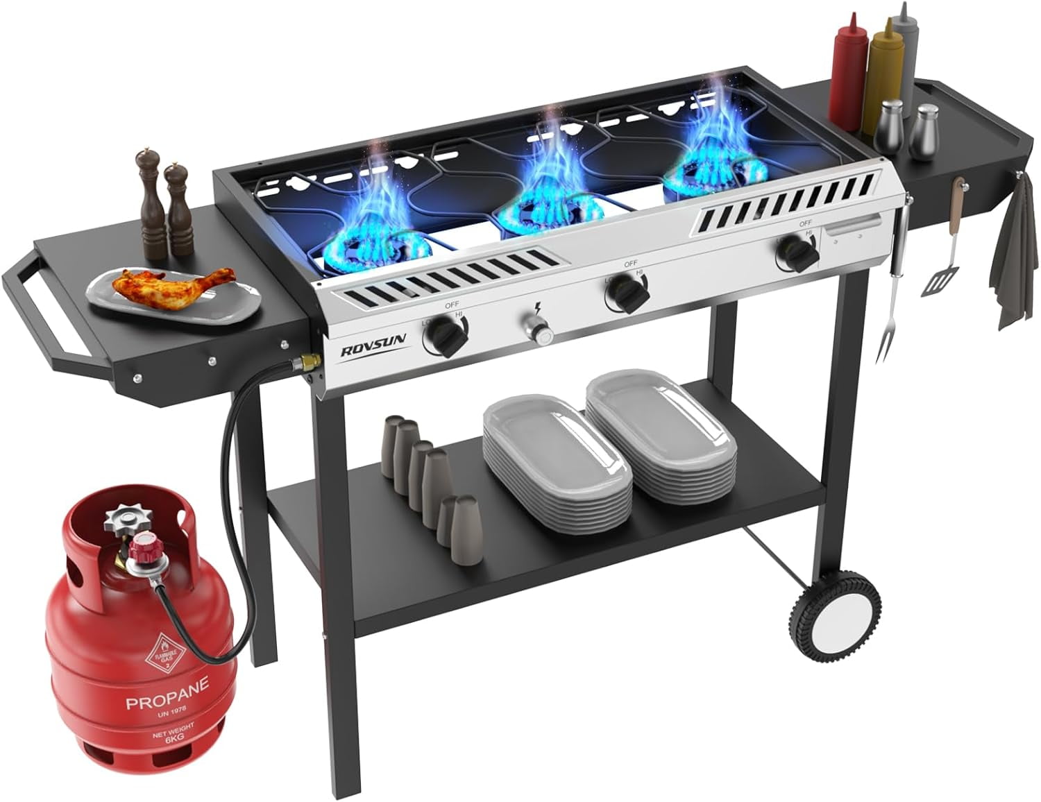 VINGLI 3 Burner Outdoor Propane Burner with Ignition & Regulator ...