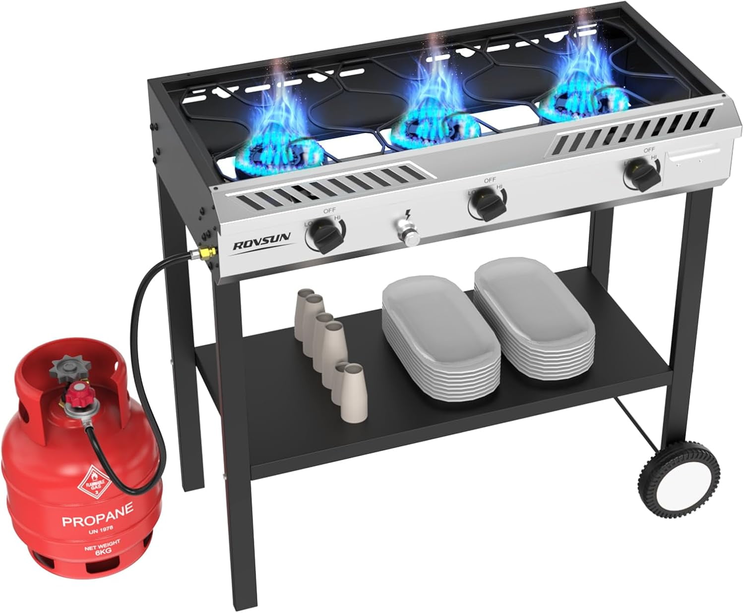 VINGLI 3 Burner Outdoor Propane Burner with Ignition & Regulator ...