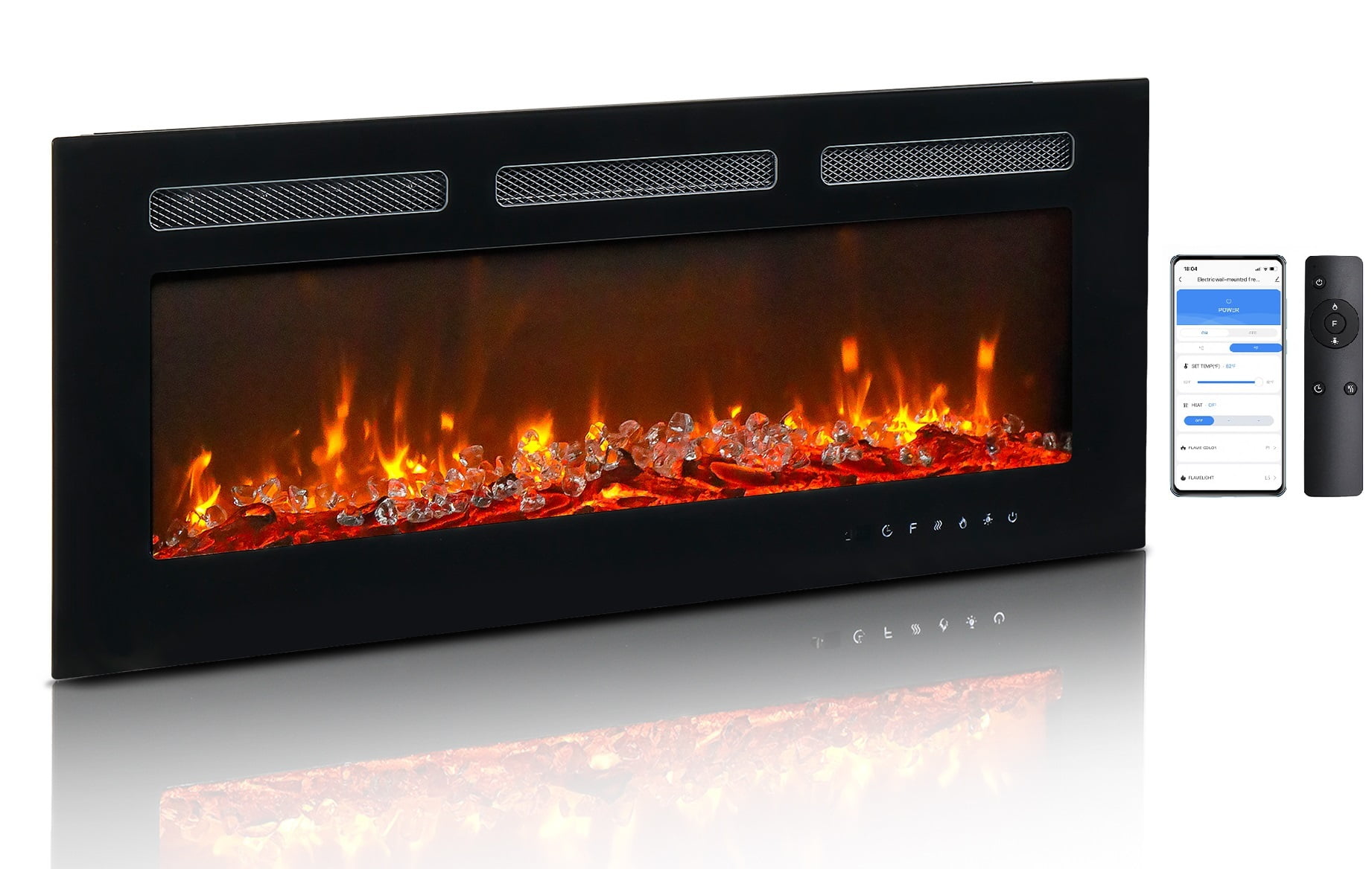 VINGLI 40" Electric Fireplace Heater Wall-Mounted/Freestanding/Recessed ...