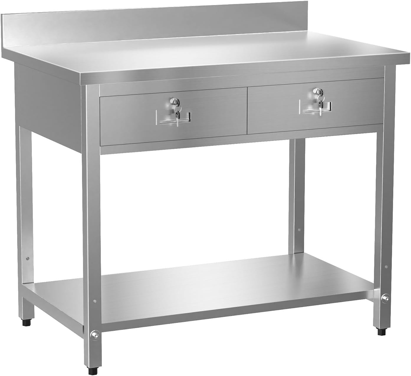ROVSUN 42" X 26" Stainless Steel Table with 2 Drawers, Heavy Duty Metal ...