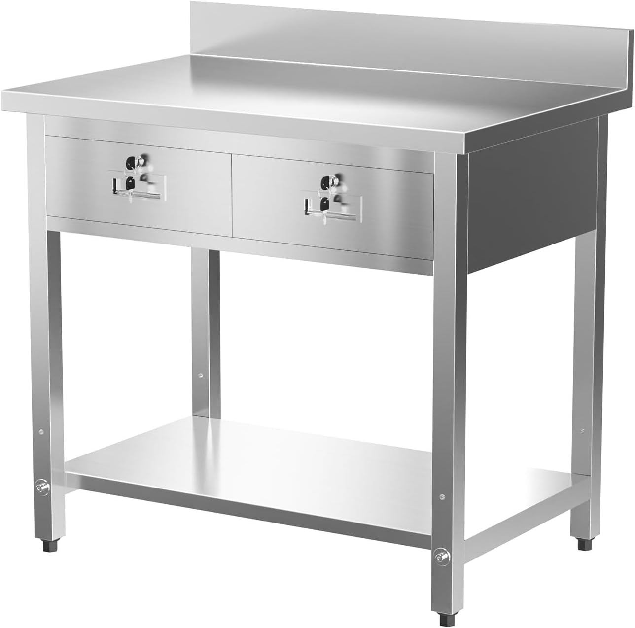 ROVSUN 42" X 26" Stainless Steel Table with 2 Drawers, Heavy Duty Metal ...