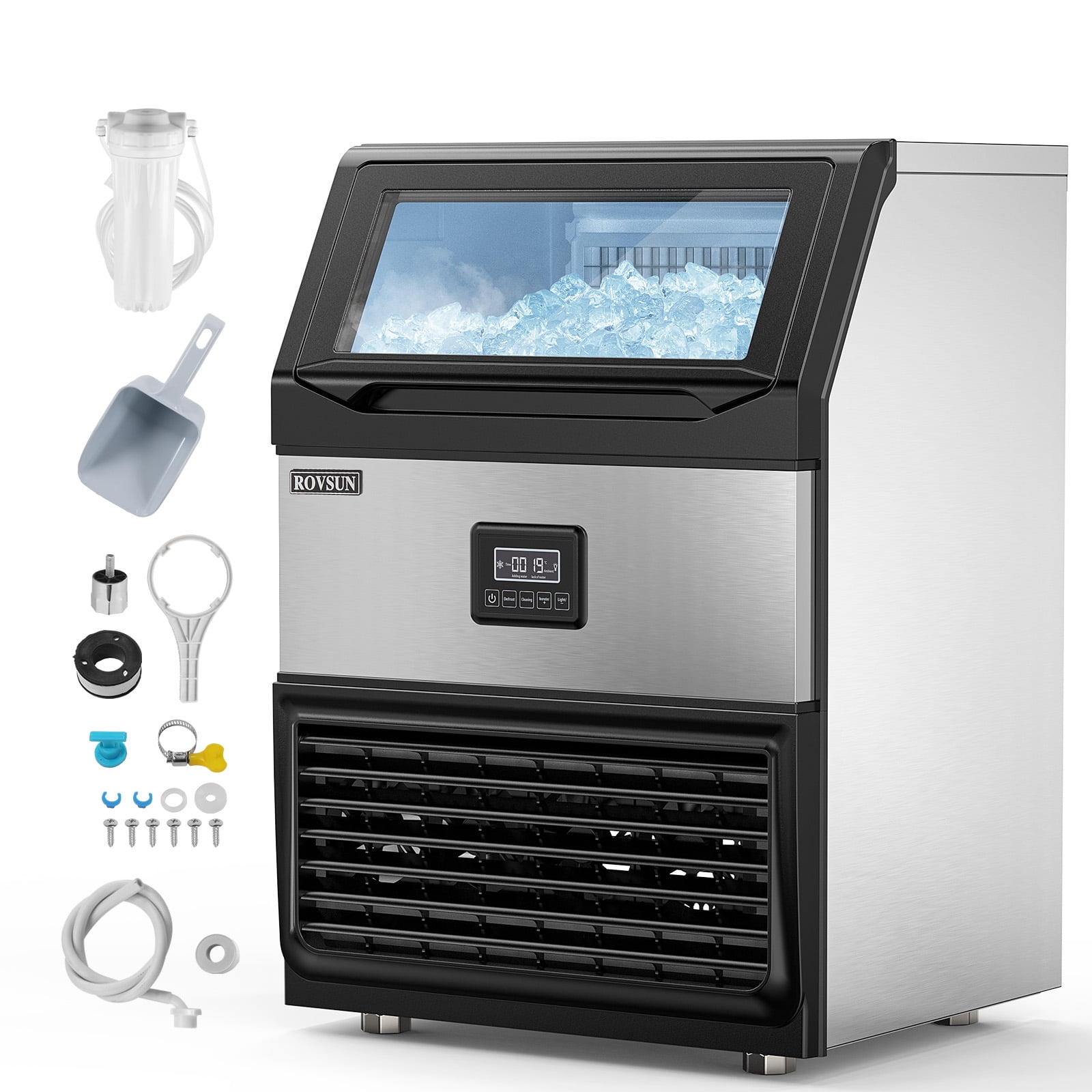 ROVSUN 440LBS/24H Commercial Ice Maker, Freestanding Machine with 77lbs ...