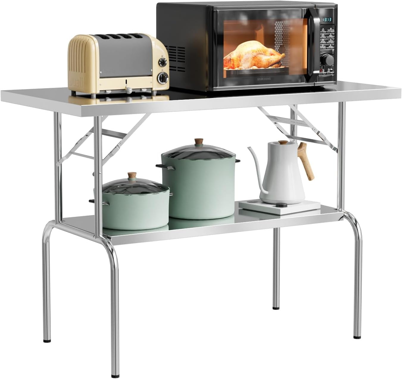 ROVSUN 48" X 24" Stainless Steel Folding Table for Pre & Work, Portable ...